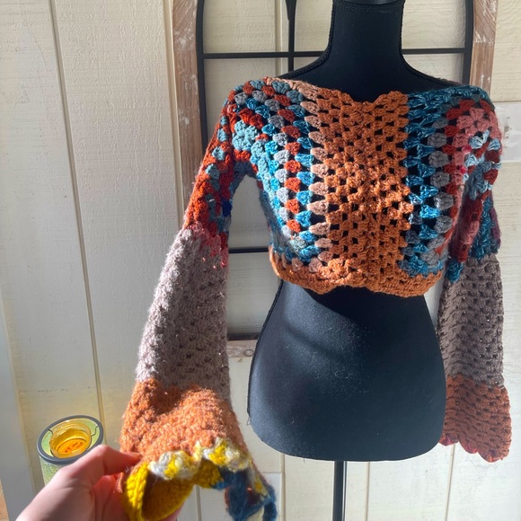 Tops | Funky Crochet Cropped Sweater | Poshmark